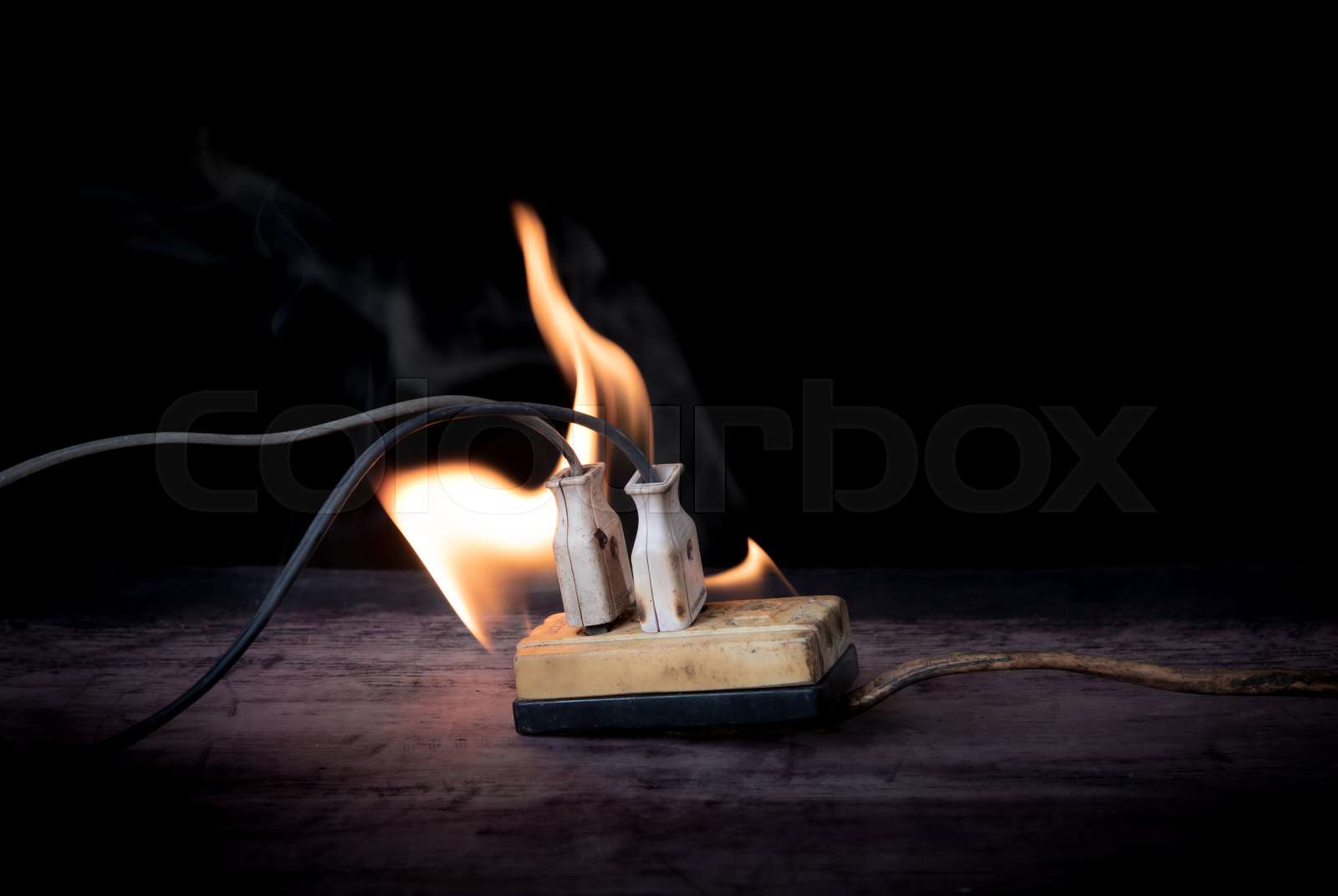 Electrical wiring,Damaged socket with flame,burn consumer unit, short ...