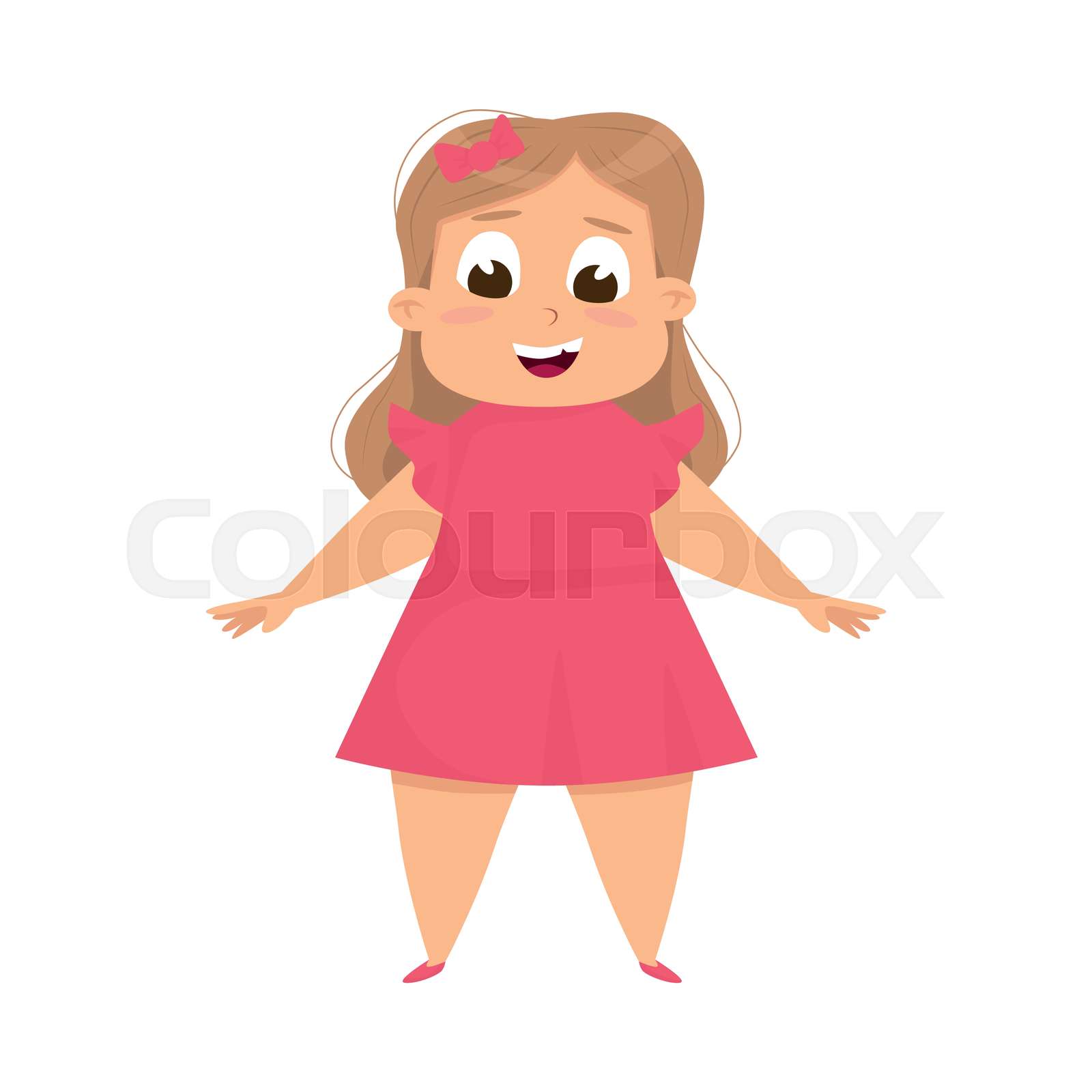 Overweight Chubby Girl, Cute Plump Girl Character Wearing Pink Dress ...