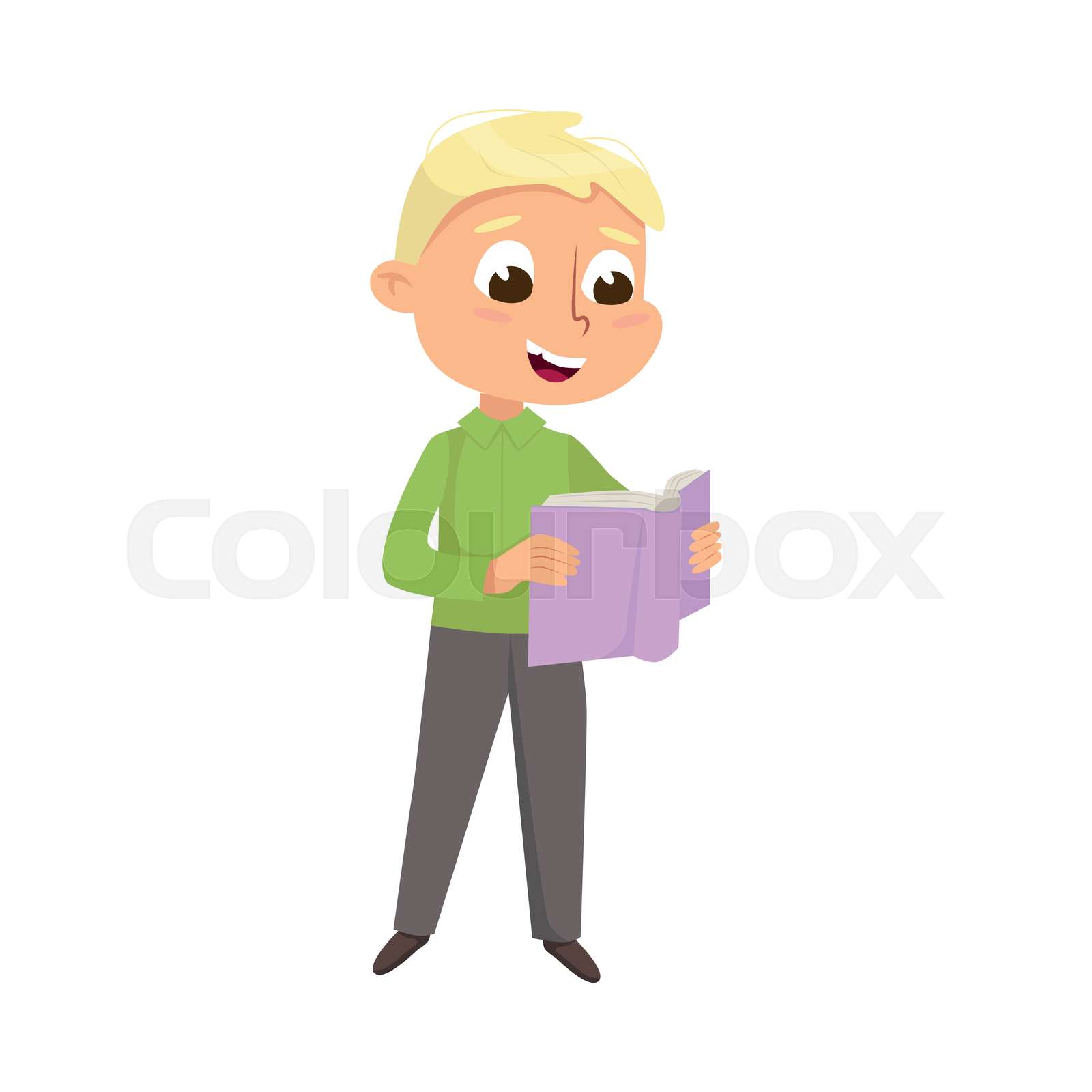 Cute Intelligent Boy Reading Book, Education and Knowledge Concept ...
