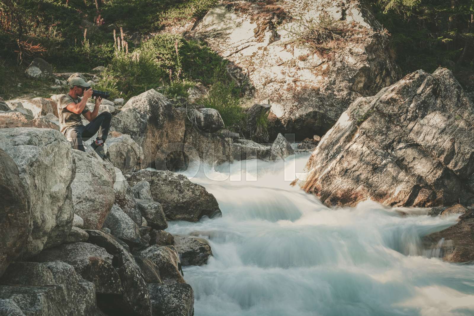 Landscape Photographer Taking Pictures of Scenic Waterfall | Stock ...