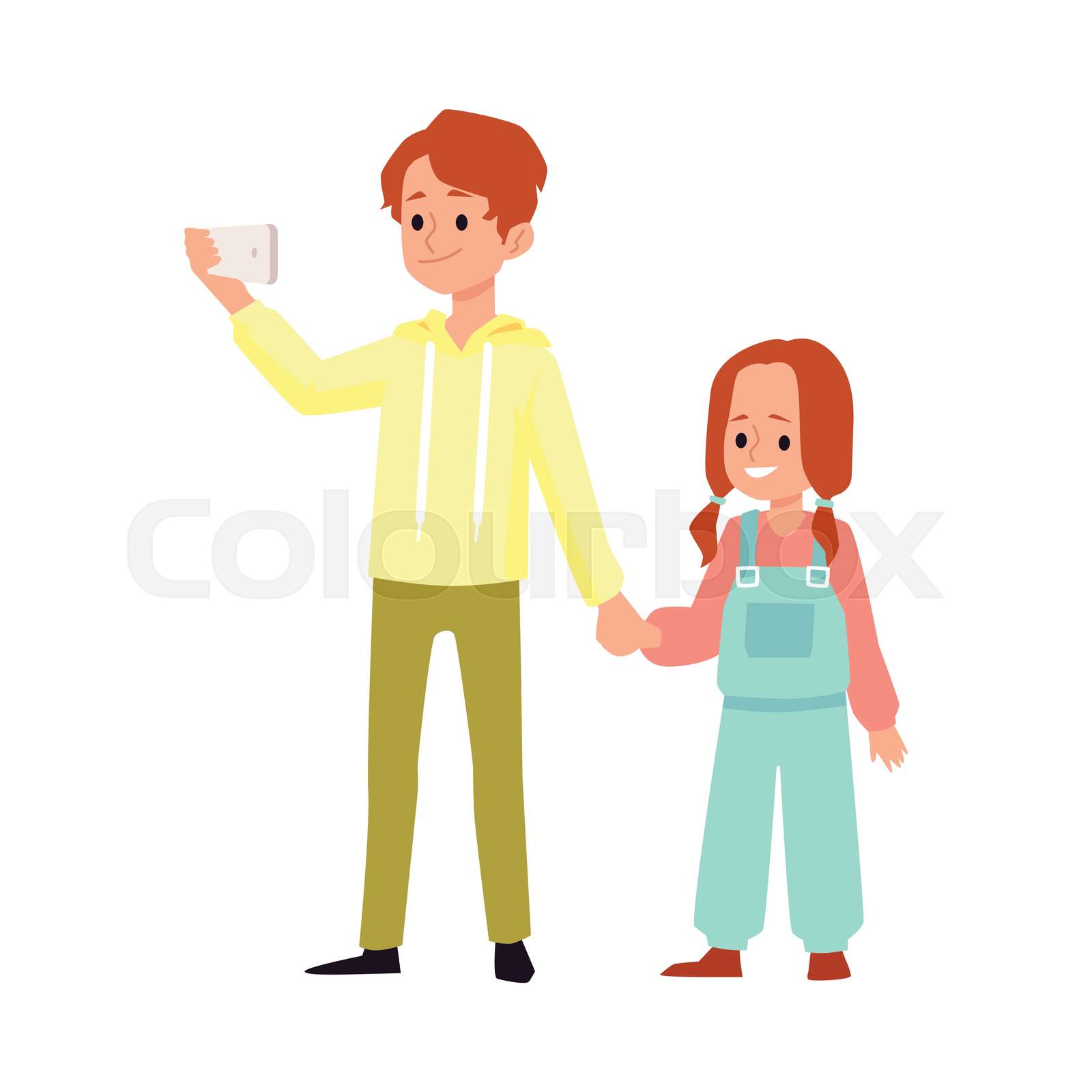 Brother and sister holding hands, flat cartoon vector illustration ...