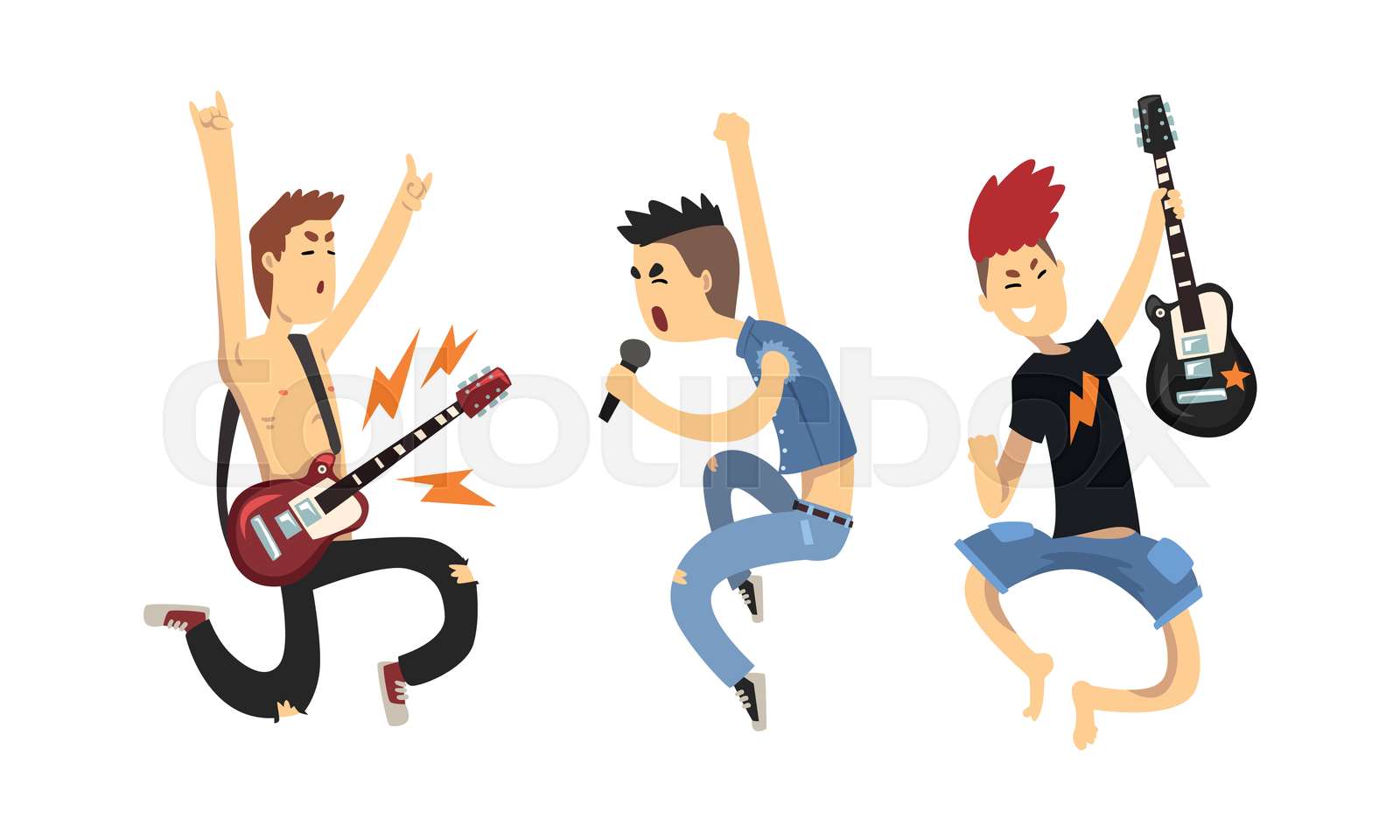 Rock Musicians Characters Playing Electric Guitars and Singing, Rock ...