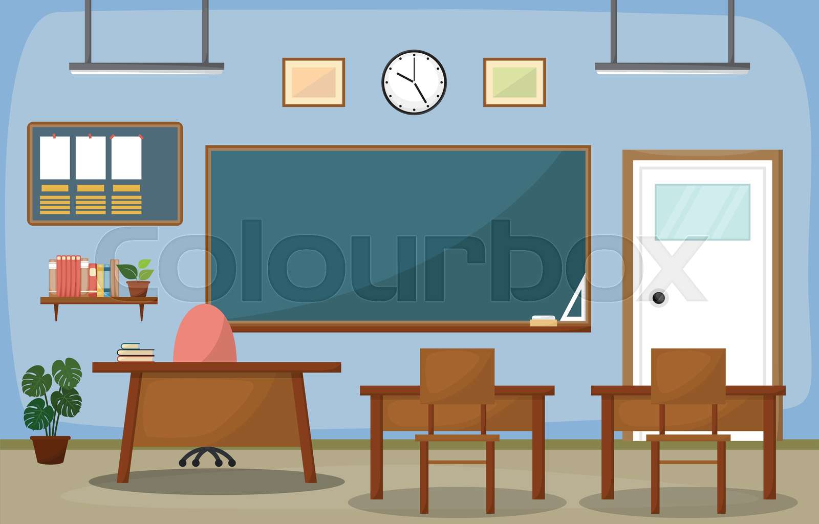 School Classroom Interior Room Blackboard Furniture Flat Design Vector ...