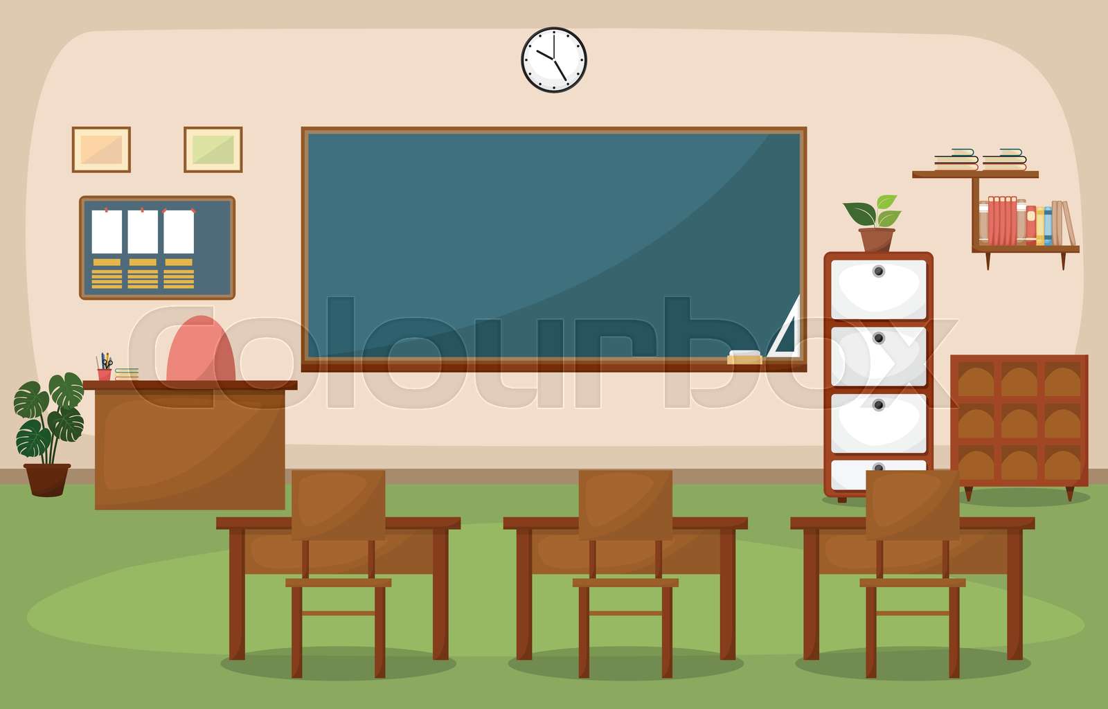 School Classroom Interior Room Blackboard Furniture Flat Design Vector ...