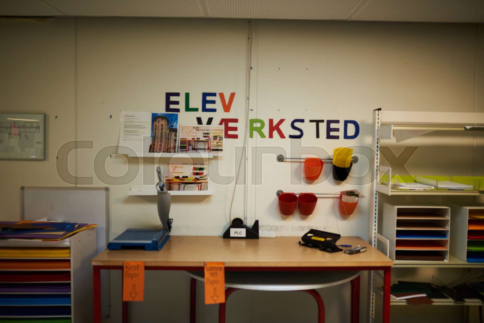 Workspace for students at a school | Stock image | Colourbox