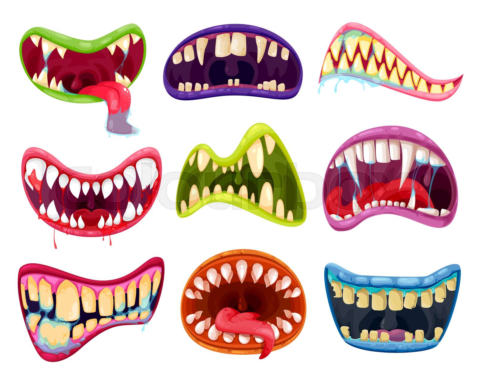Mouth and teeth of Halloween monsters cartoon set | Stock vector ...