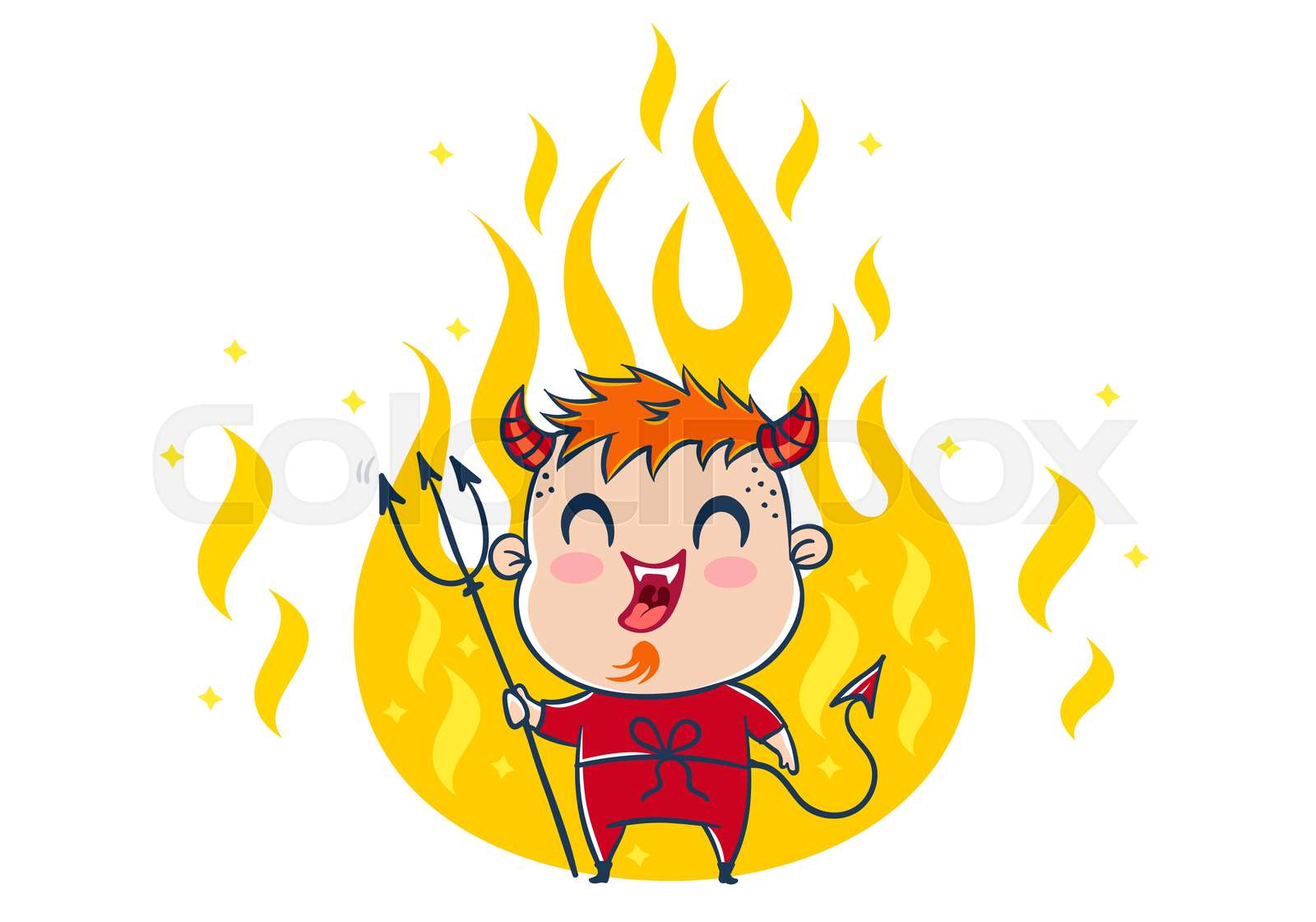 Devil in the fire in kawaii style | Stock vector | Colourbox