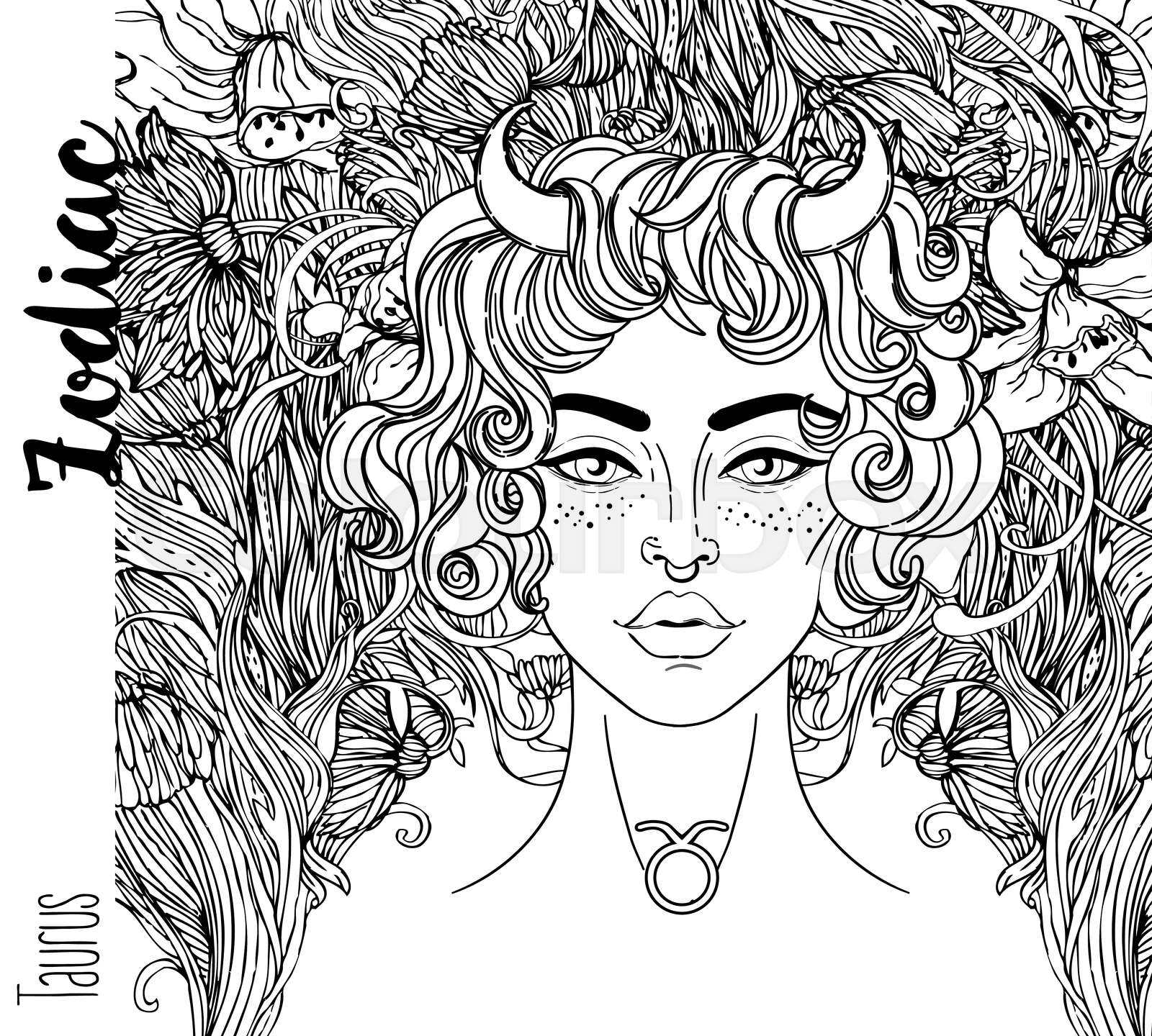 Illustration of Taurus astrological sign as a beautiful girl. Zodiac ...