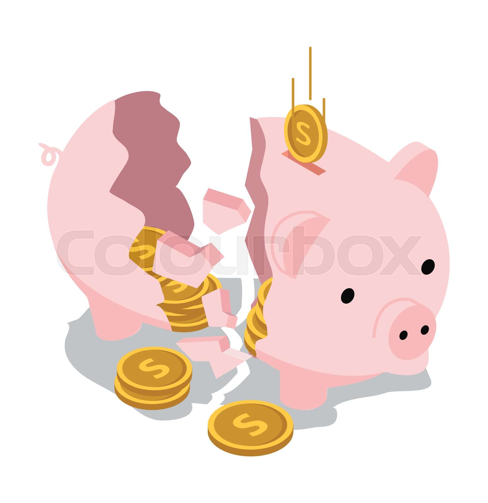 break piggy bank Isometric with falling coin | Stock vector | Colourbox