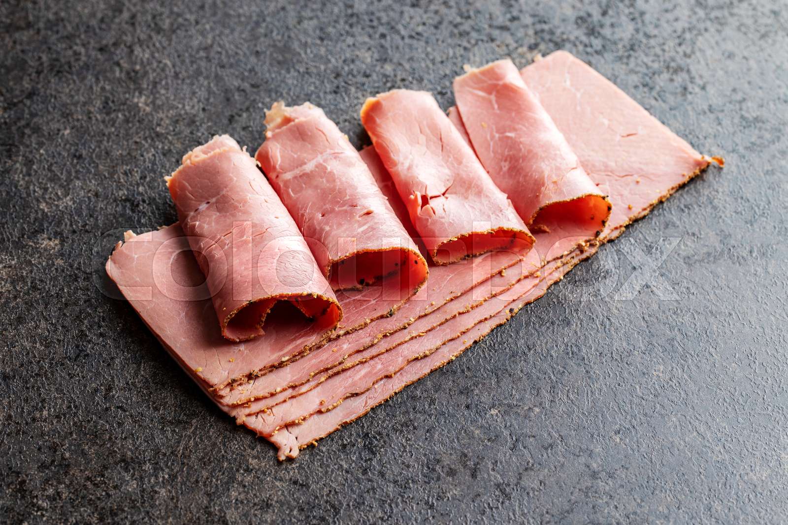 Sliced beef ham. | Stock image | Colourbox