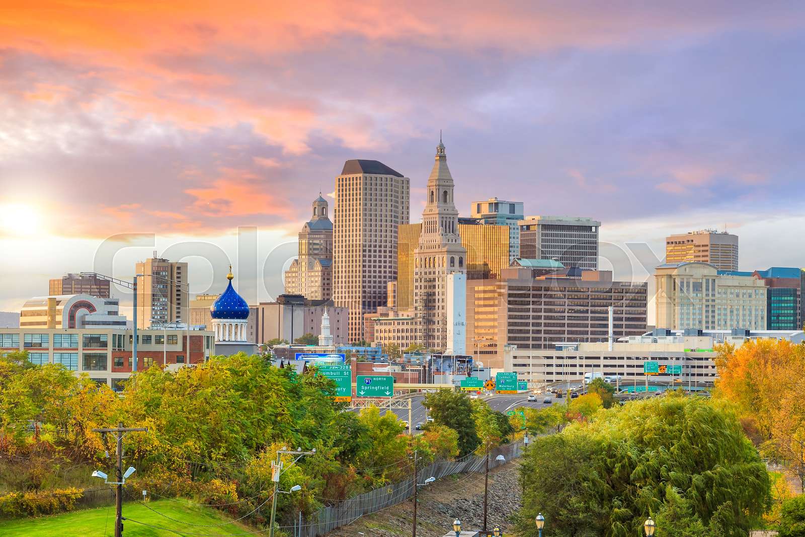 Skyline of downtown Hartford, Connecticut from above Charter Oak ...
