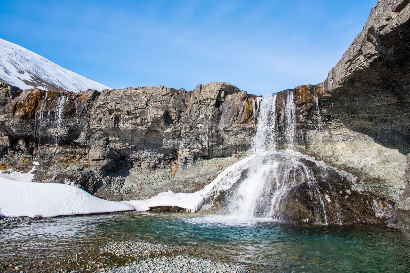 Skutafoss waterfall in Thorgeirsstadaa river in Thorgeirsstadadalur in ...