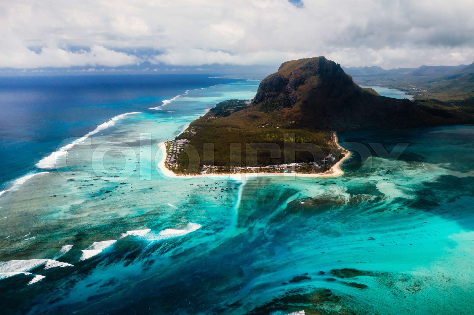 A bird's-eye view of Le Morne Brabant, a UNESCO world heritage site ...