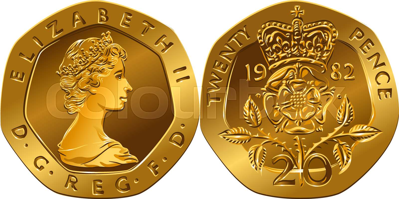 British gold coin twenty pences | Stock vector | Colourbox
