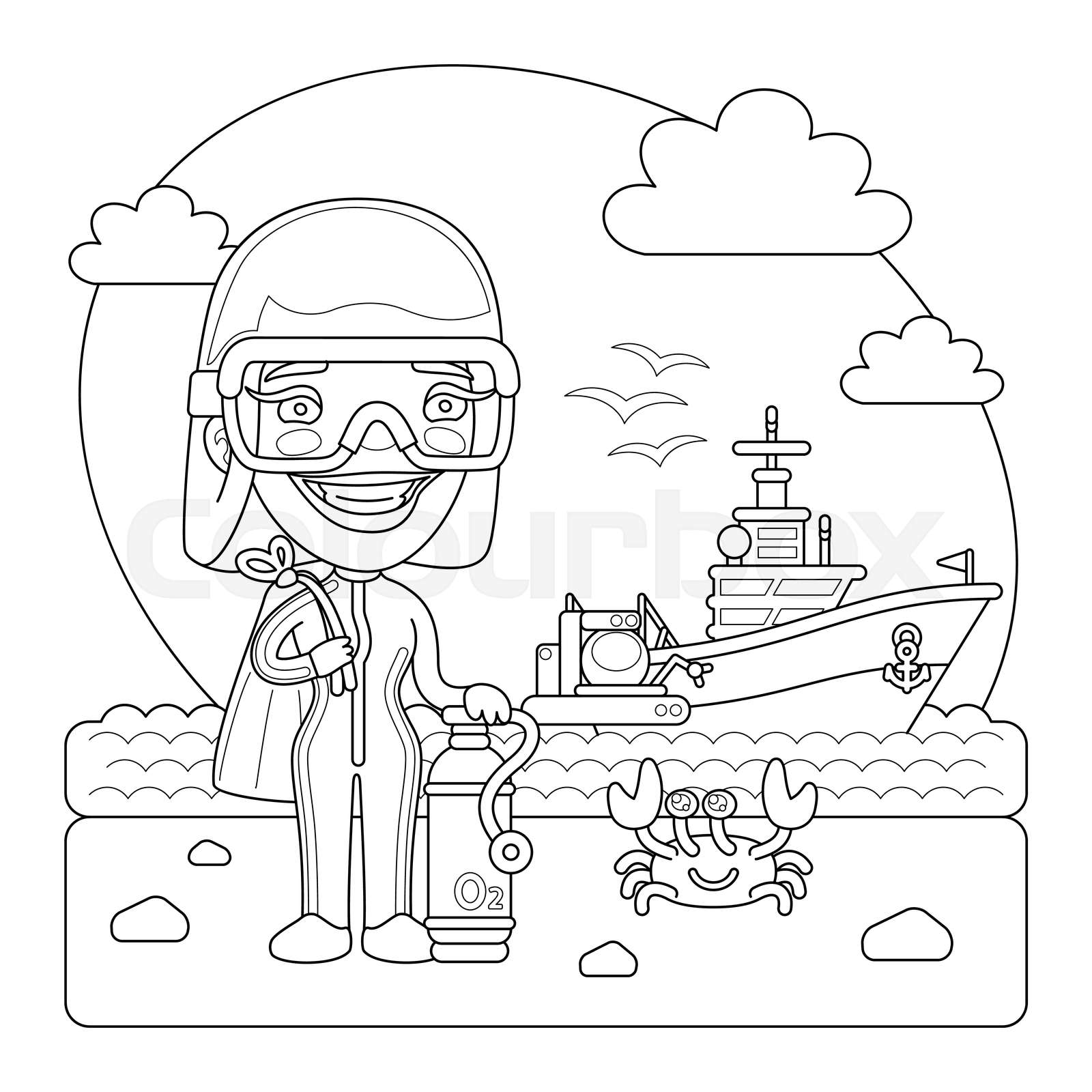 Oceanologist Coloring Page | Stock vector | Colourbox