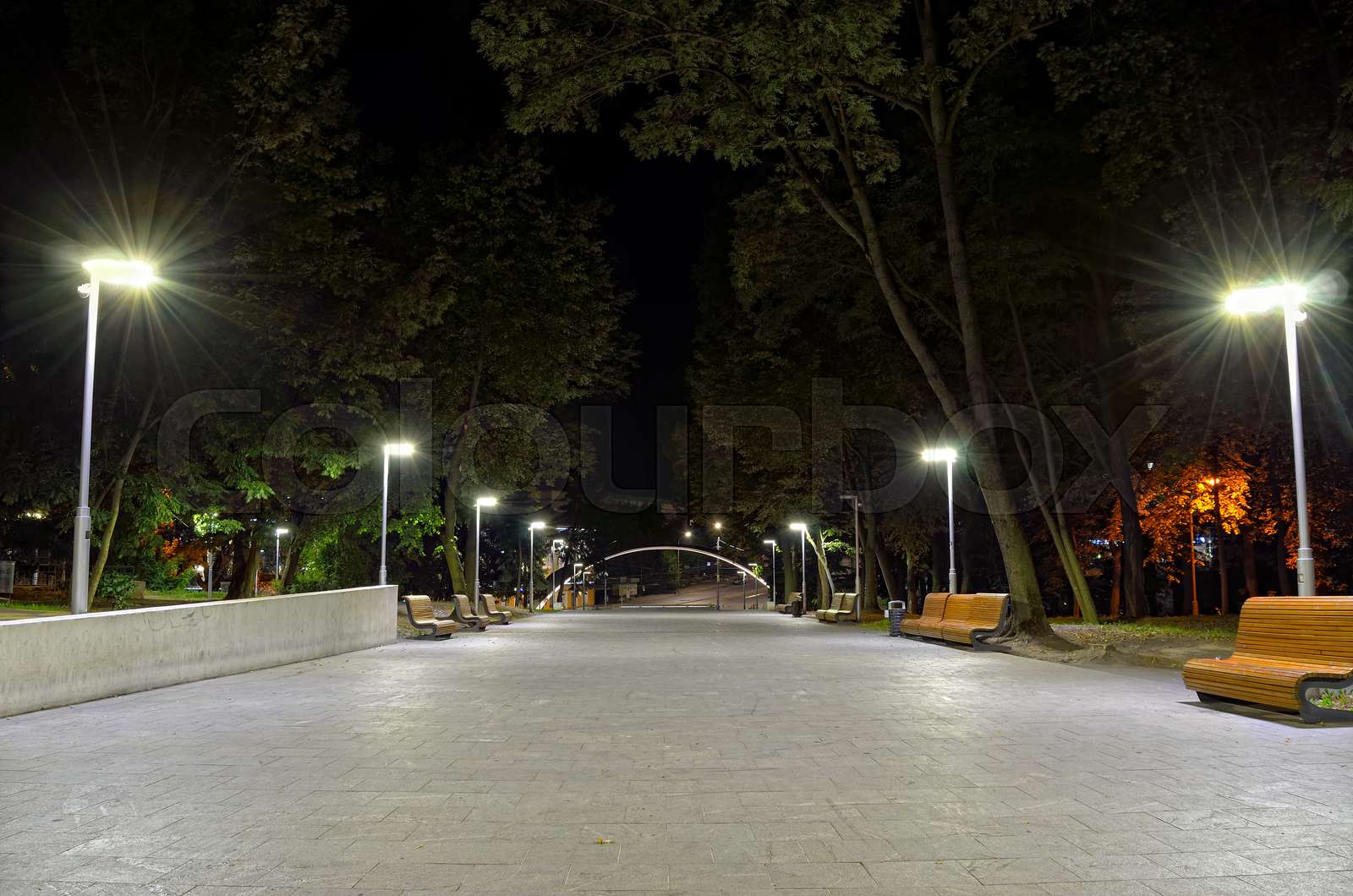 Streets, parks and squares of the night city. Night city lighting ...