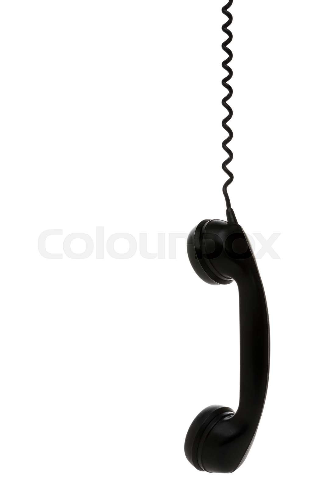 Vintage telephone receiver hanging on spiral cord isolated | Stock ...