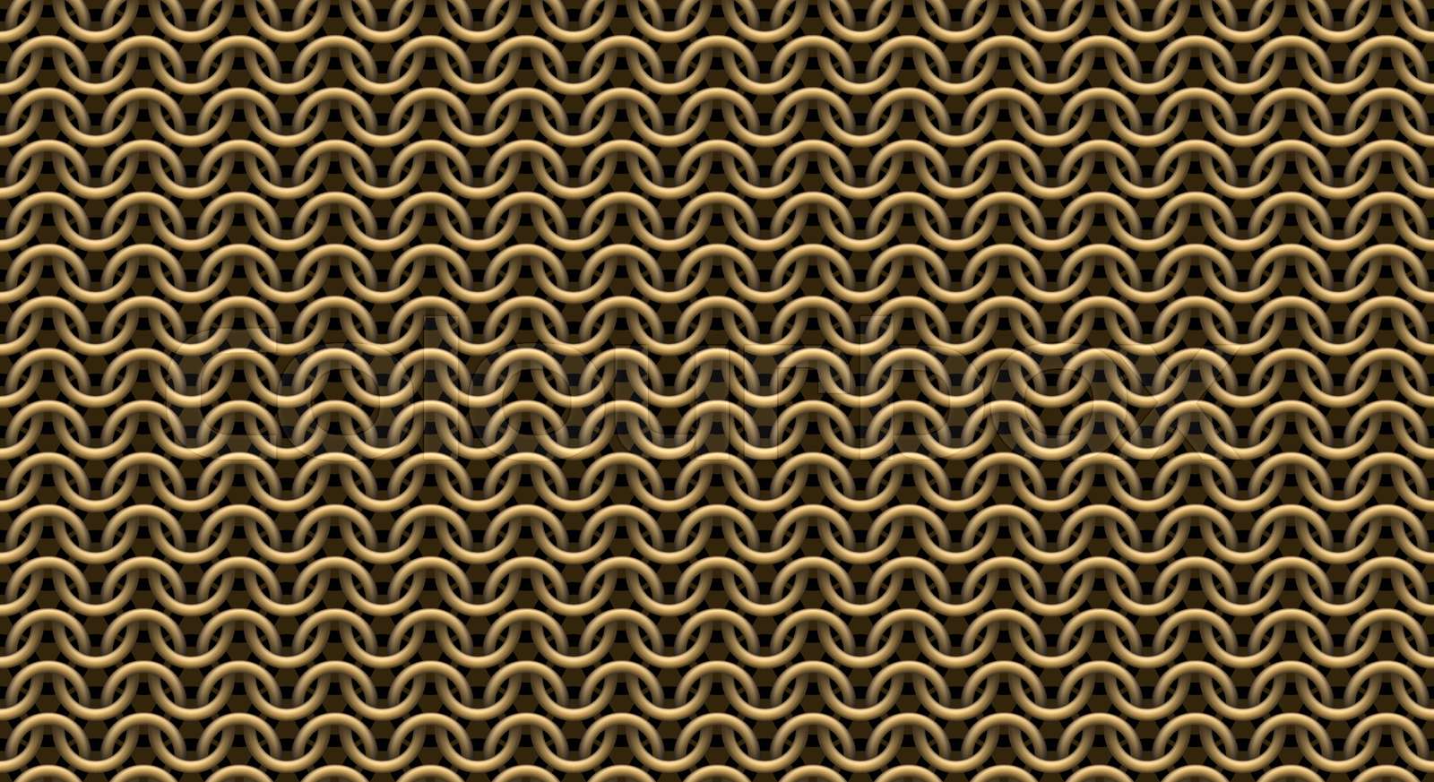 Chain mail medieval seamless pattern bronze background. Gilded metal chain armor texture. Brass ...