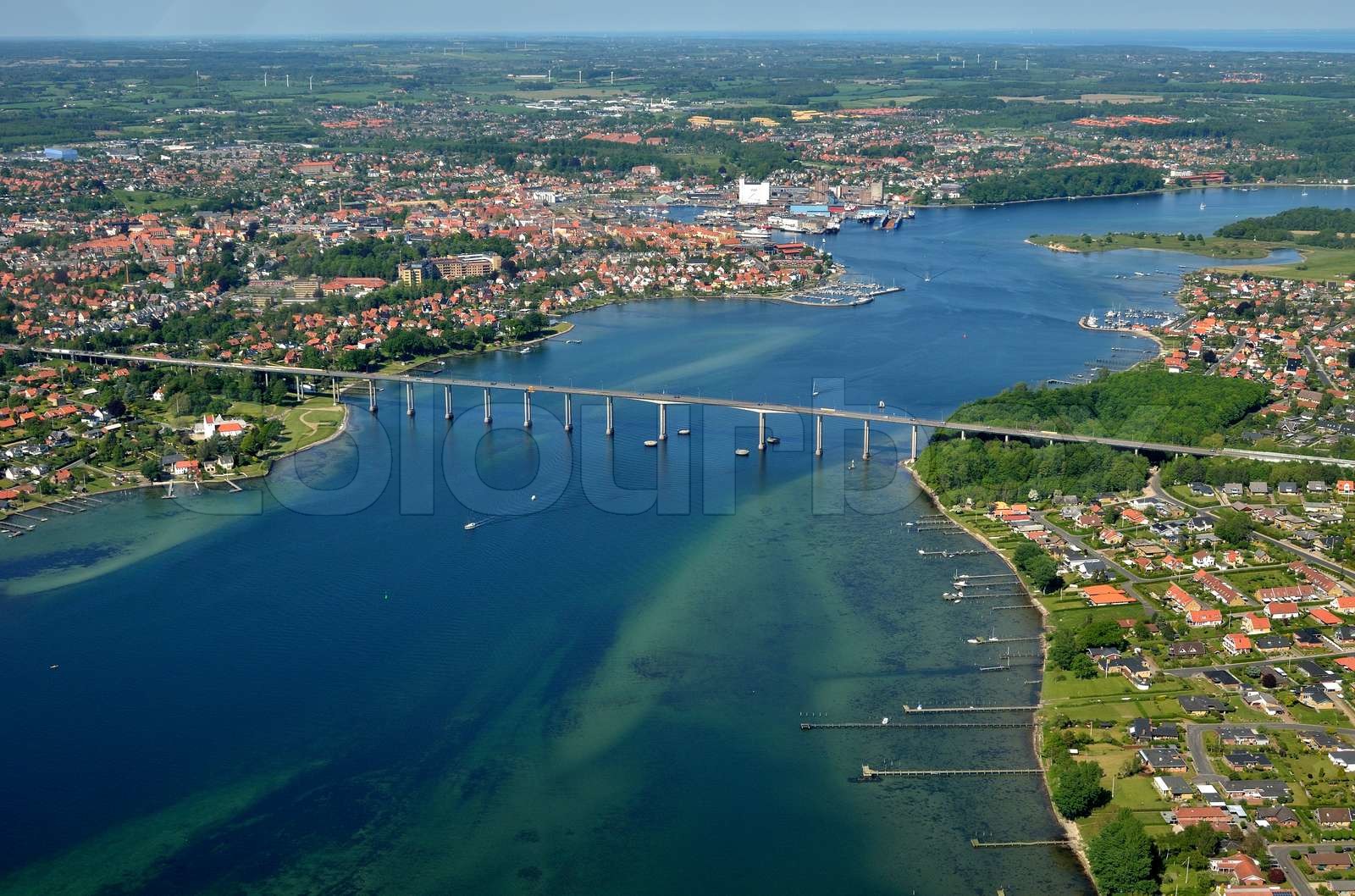 Luftfoto over Svendborg by og Svendborgsundbroen | Stock foto | Colourbox