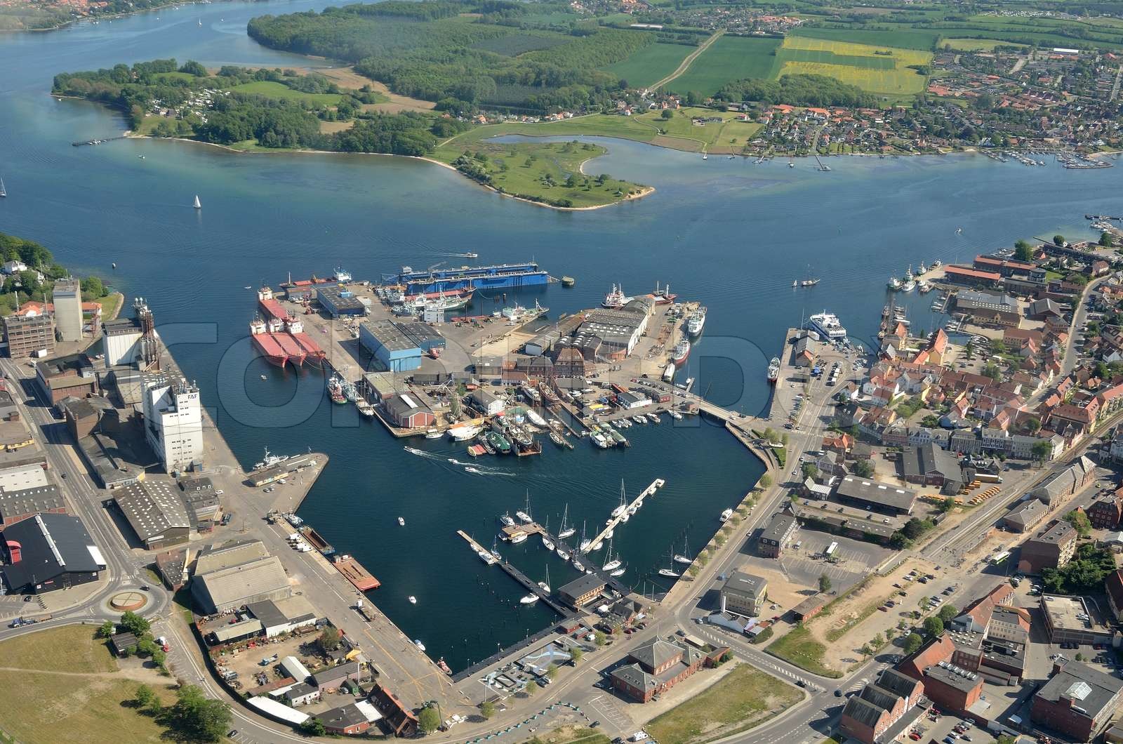 Luftfoto over Svendborg by og havn | Stock foto | Colourbox