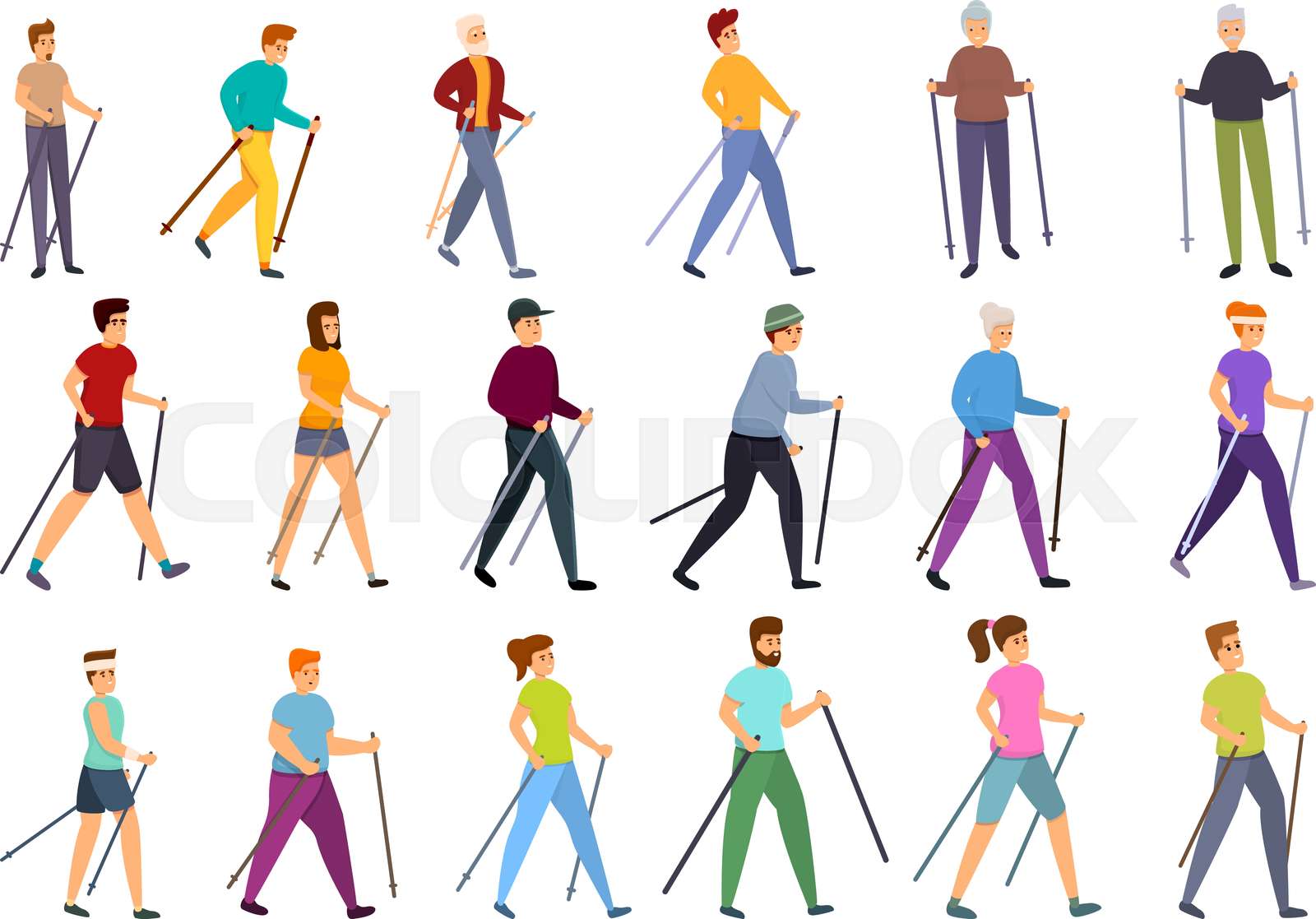 Nordic walking icons set, cartoon style | Stock vector | Colourbox