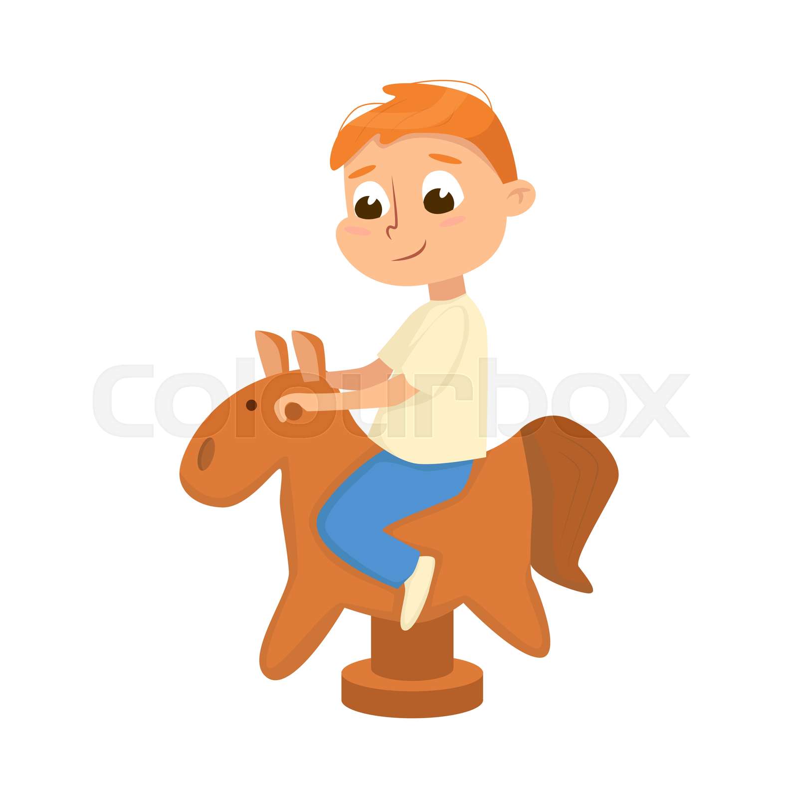 Girl Riding Spring Horse Seesaw, Kid Having Fun on Playground Cartoon ...