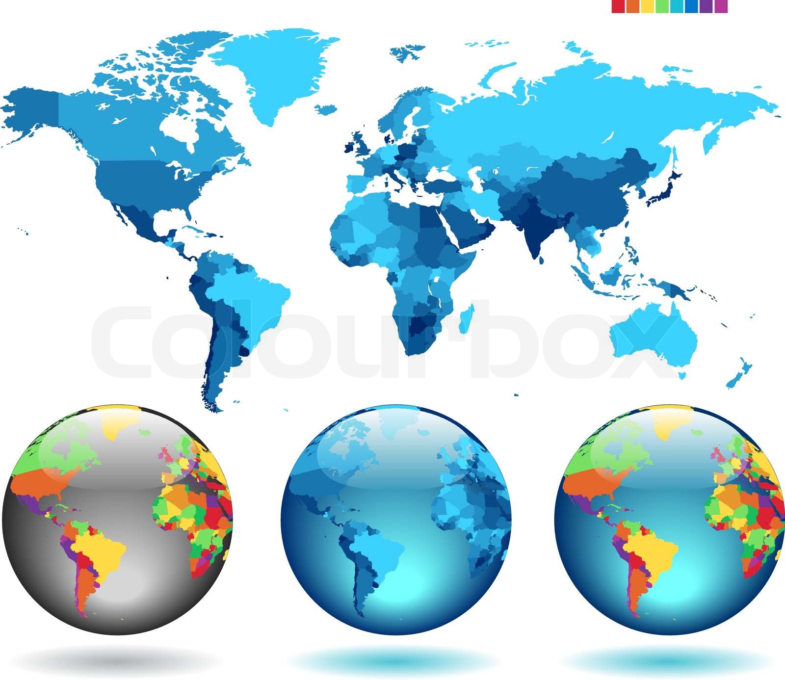 Globes on blue detailed map | Stock vector | Colourbox