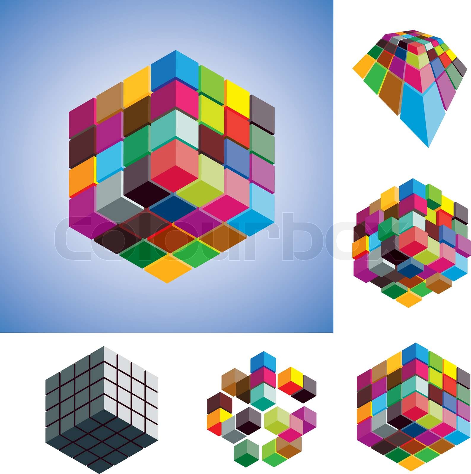 Illustration of colorful and mono-chromatic 3d cubes arranged in ...