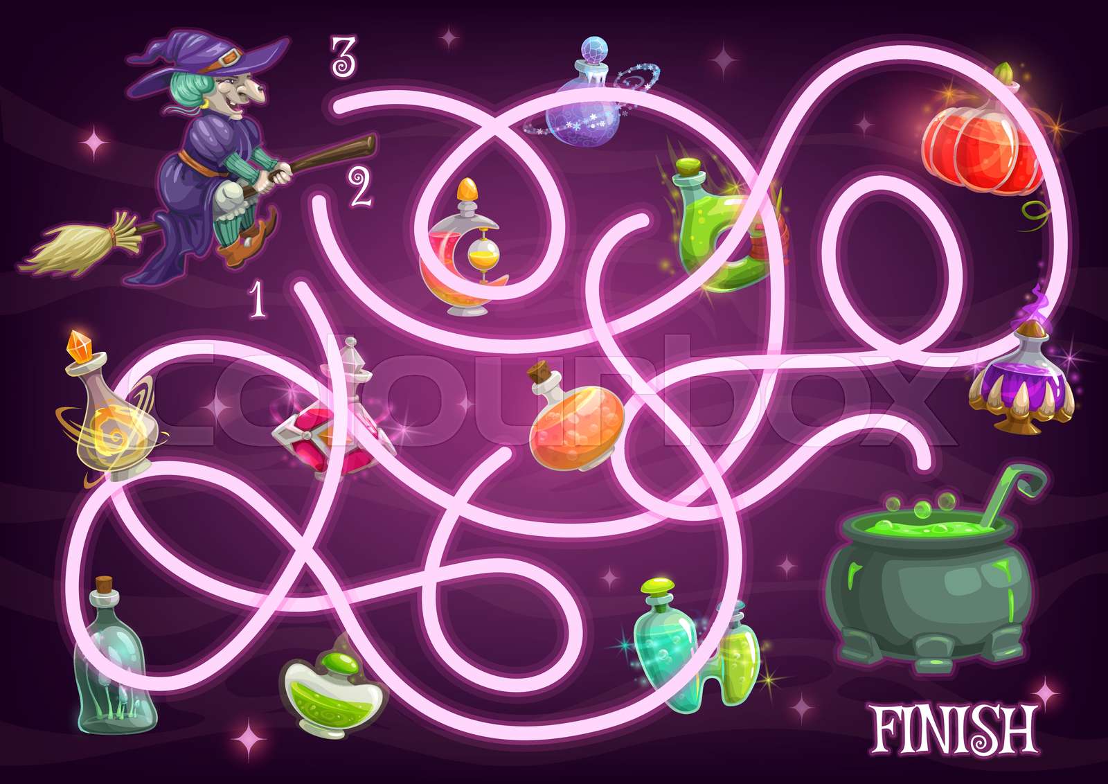 Halloween maze game template with witch labyrinth | Stock vector ...