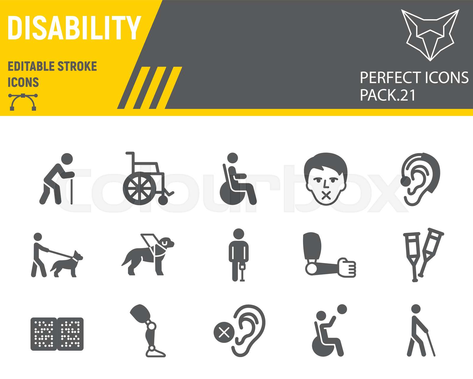 Disability glyph icon set, disabled people collection, vector sketches ...