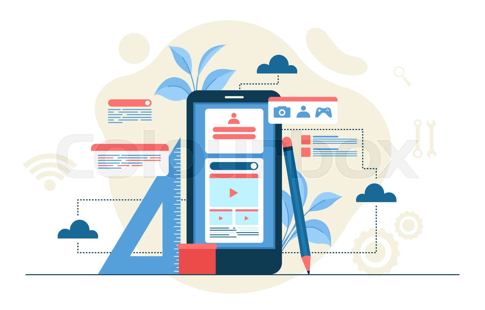Smartphone Mobile App Development Process Flat Design Illustration ...