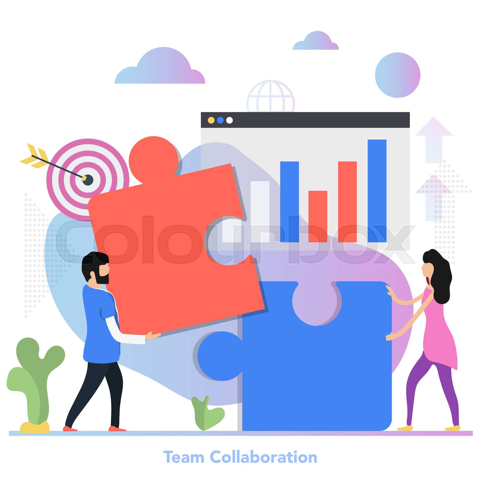 Vector square concept of team collaboration in flat style | Stock ...