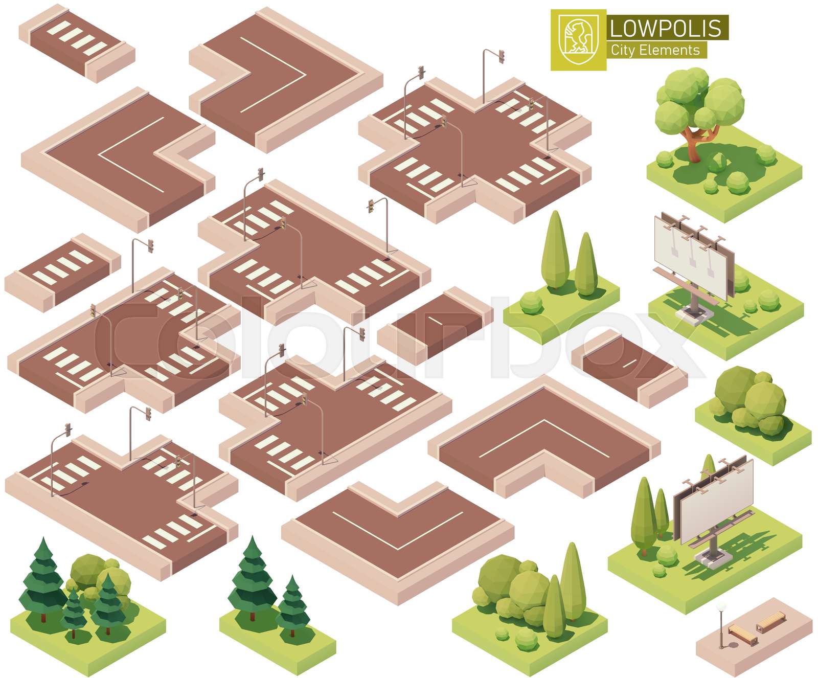 Vector isometric street roads and other elements | Stock vector | Colourbox