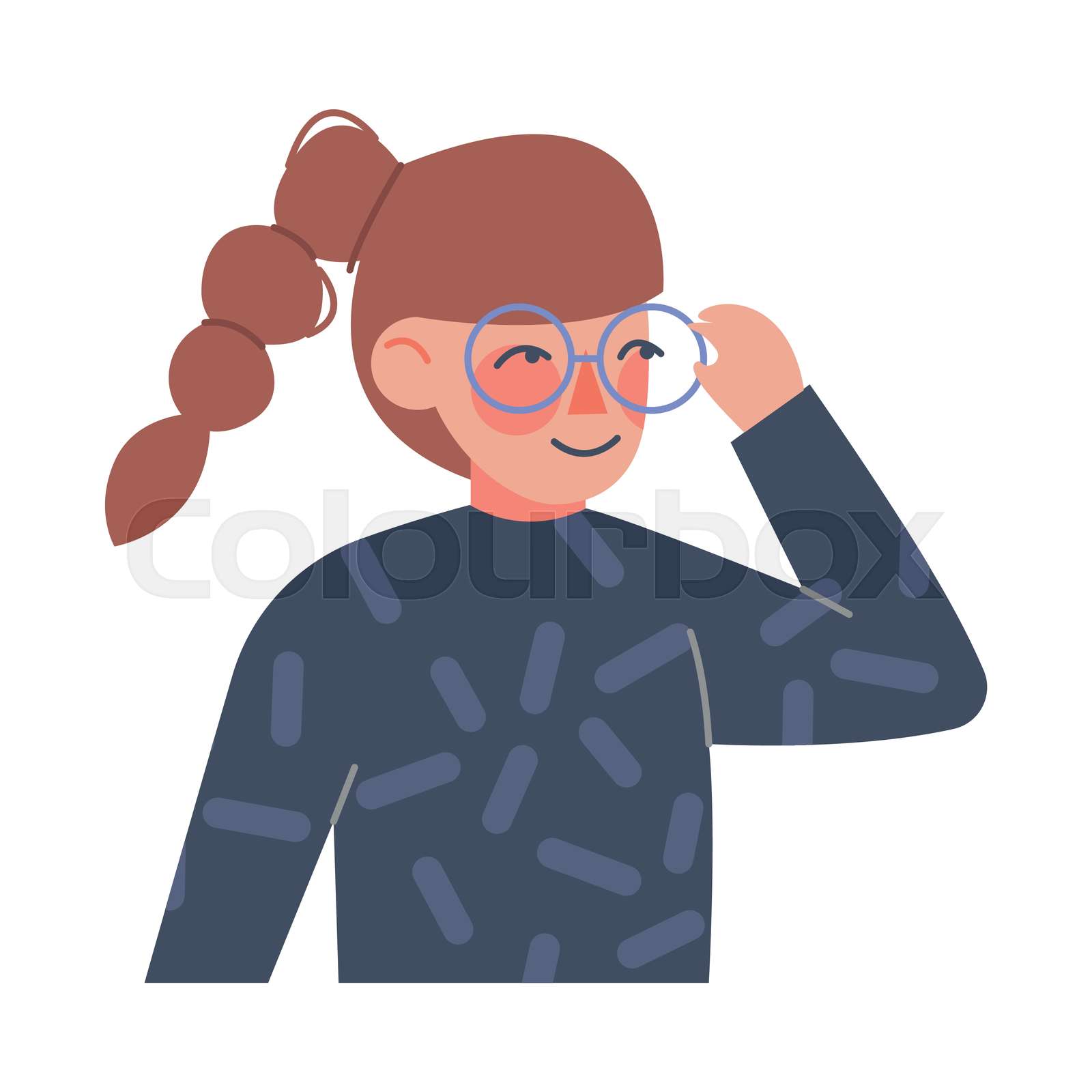 Smart Student Girl Character Wearing Glasses Cartoon Style Vector ...