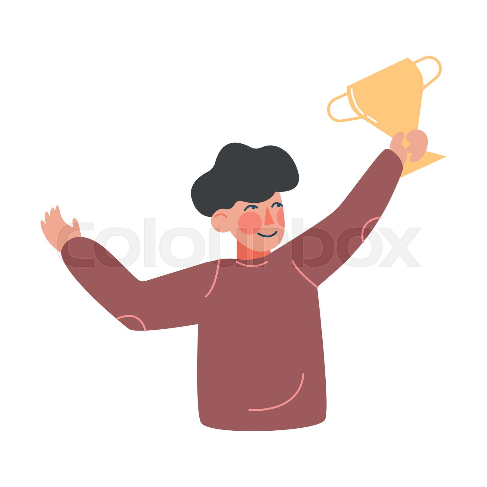 Boy Celebrating His Victory with Gold Winner Cup Cartoon Style Vector ...