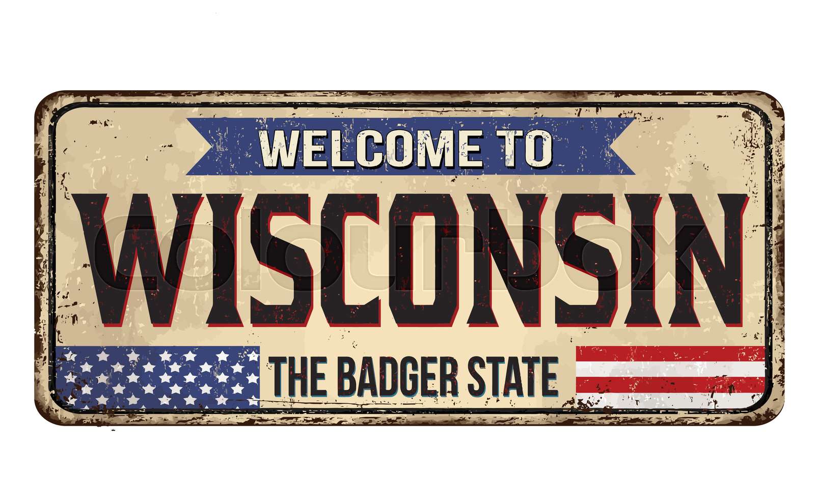 Welcome to Wisconsin vintage rusty metal sign | Stock vector | Colourbox