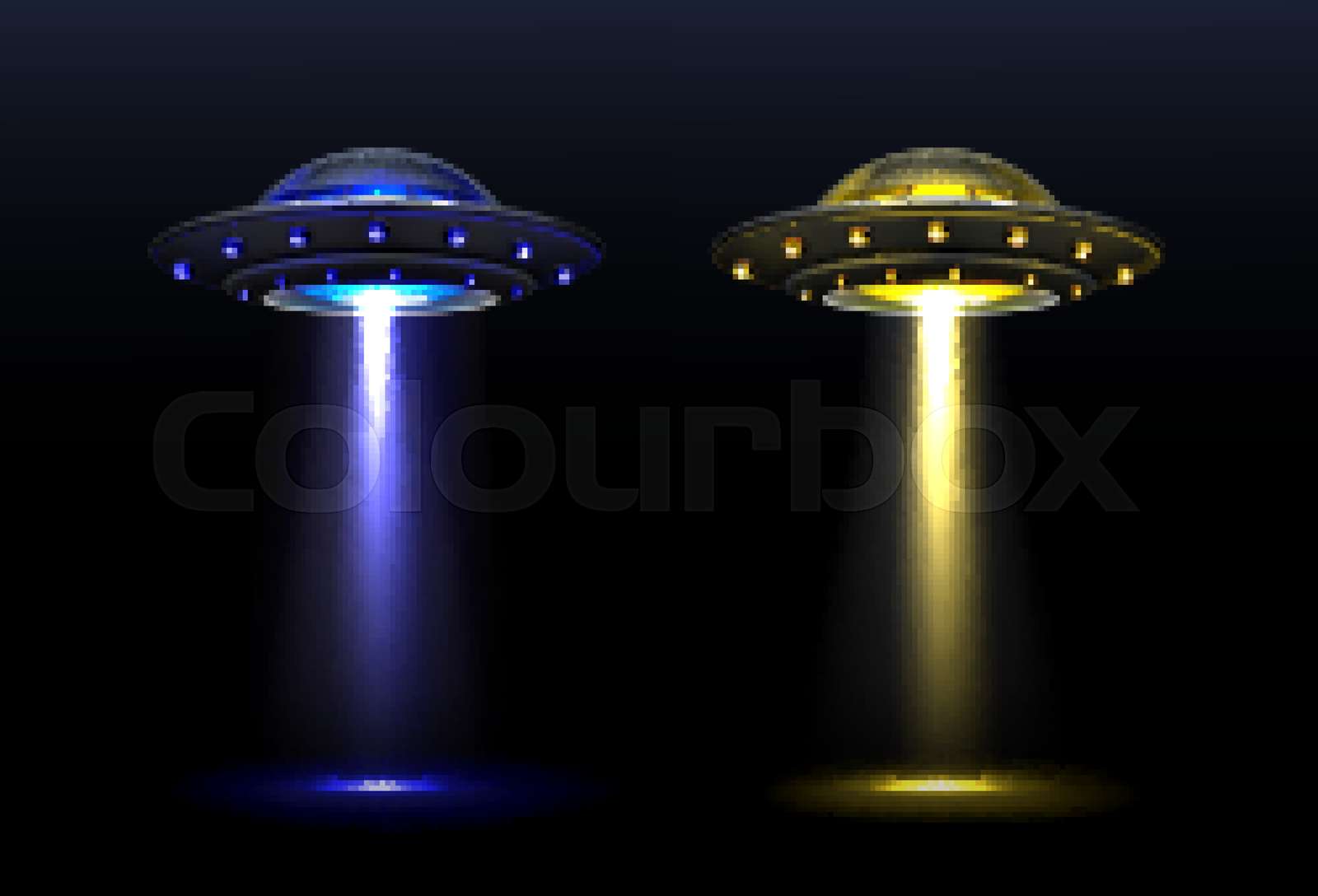 3d UFO, vector alien space ships with light beam | Stock vector | Colourbox