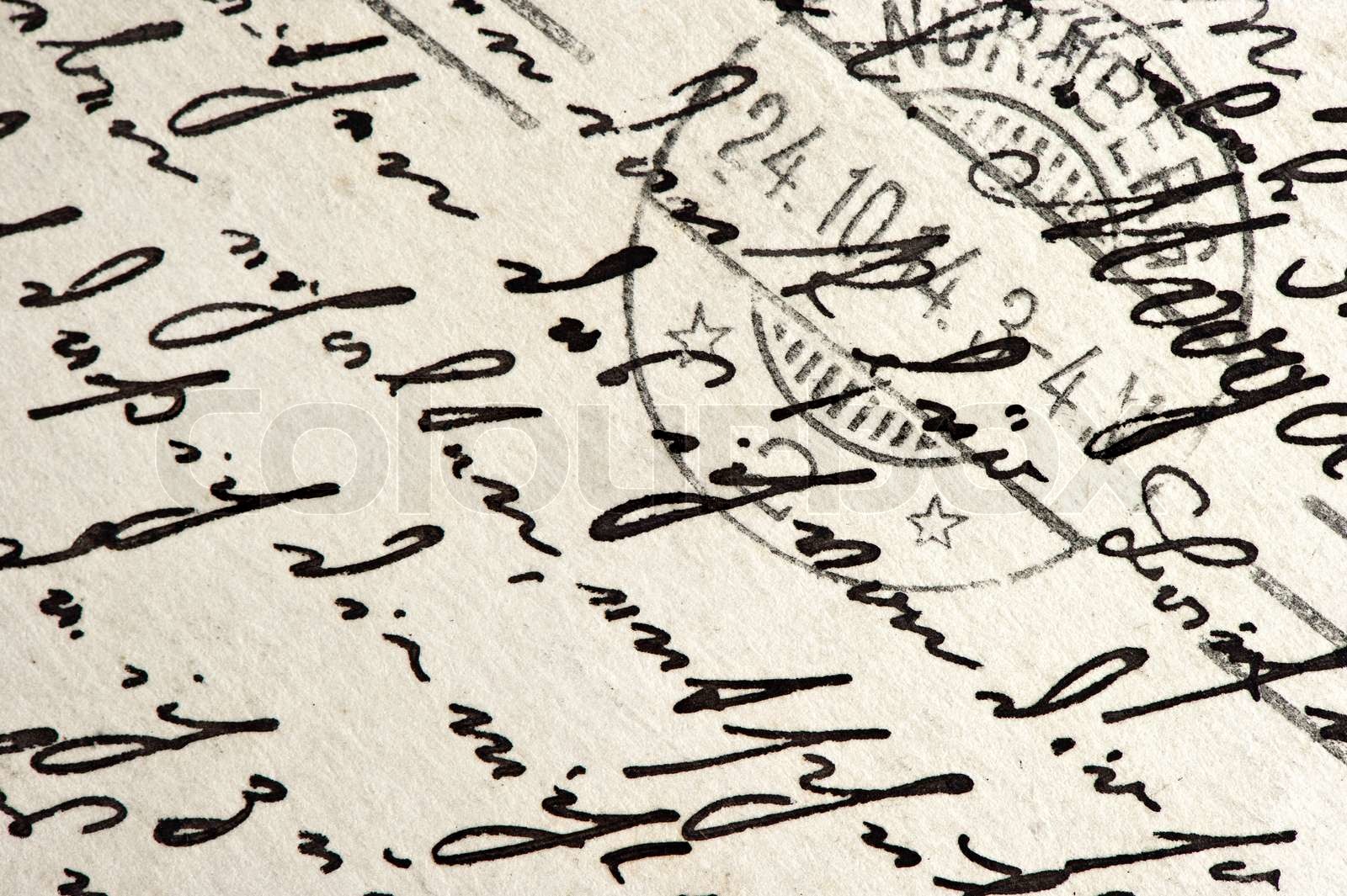 manuscript with vintage handwriting and post stamp | Stock image ...