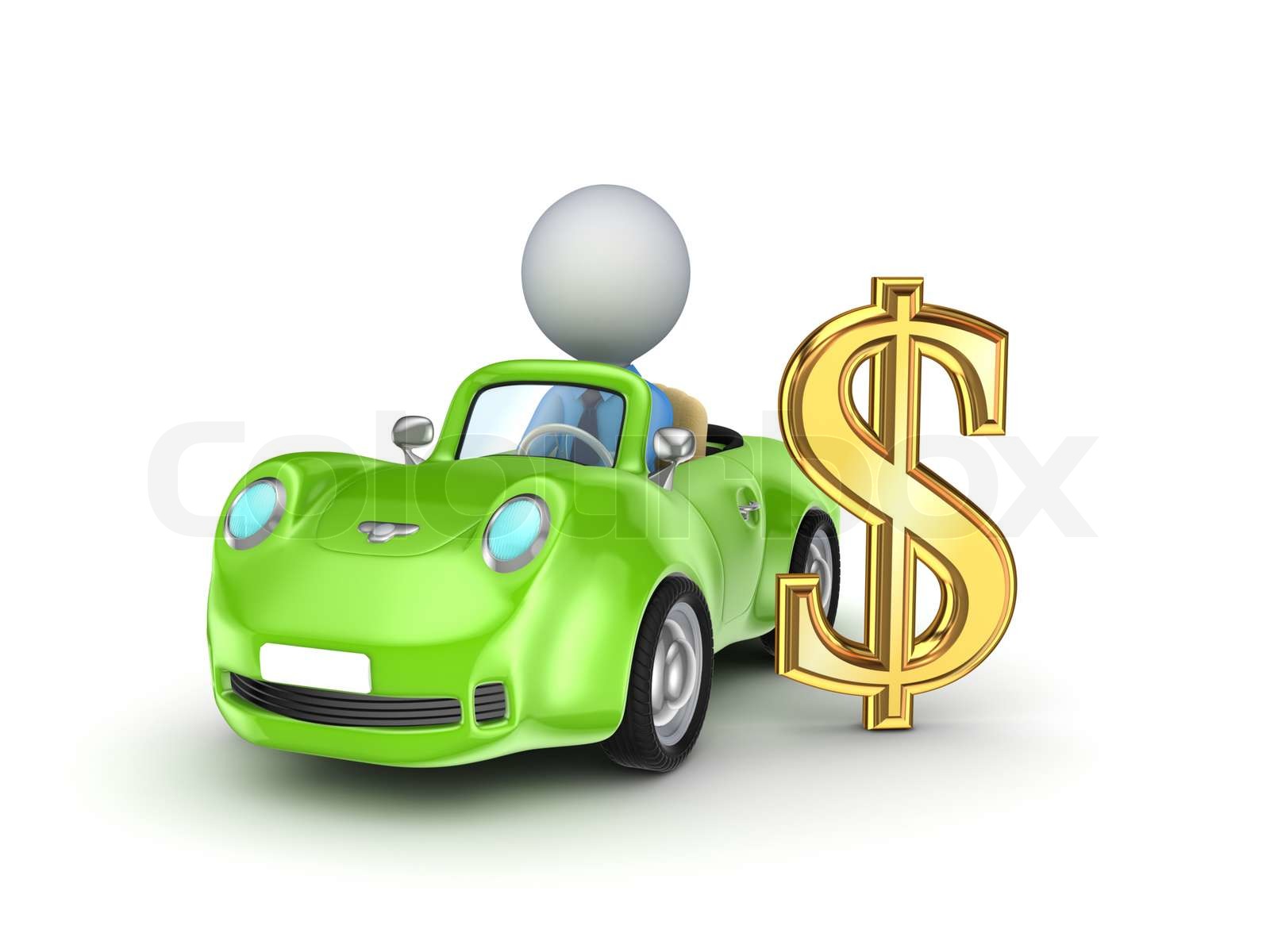 Small car and golden dollar sign | Stock image | Colourbox