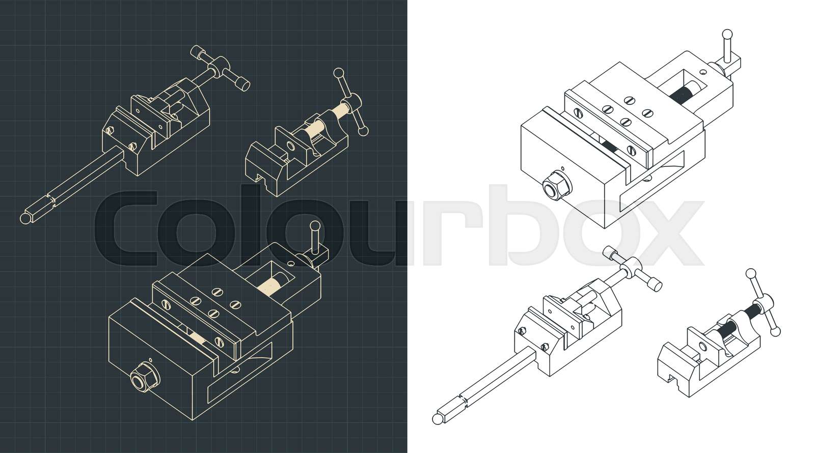 Bench vice isometric drawings mini Set | Stock vector | Colourbox