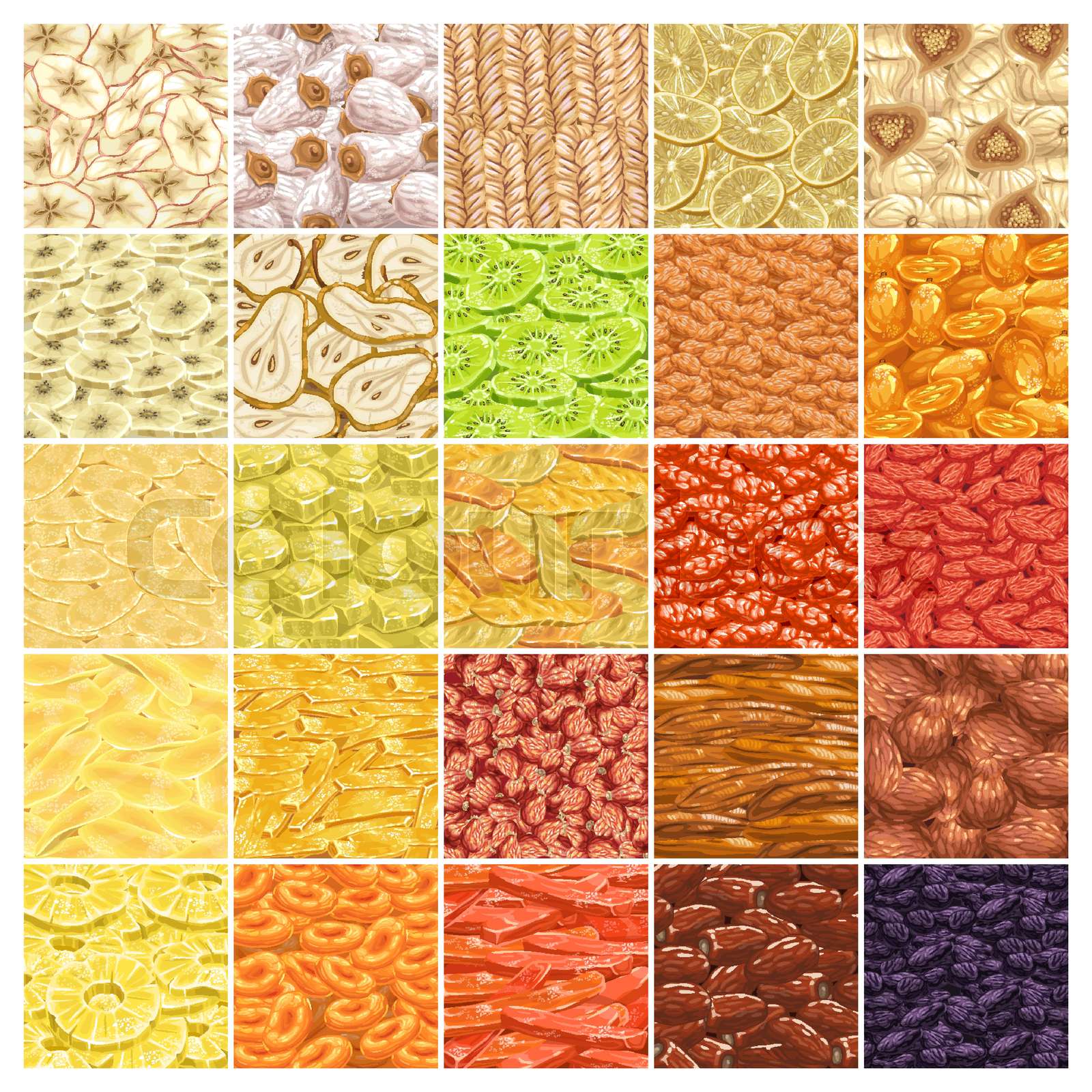 Dried fruits and berries textures vector set. | Stock vector | Colourbox