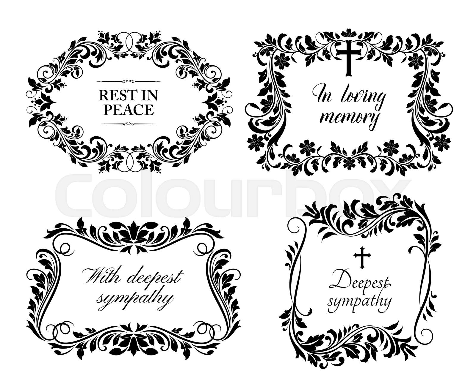 Funeral cards, vector condolence floral wreaths | Stock vector | Colourbox