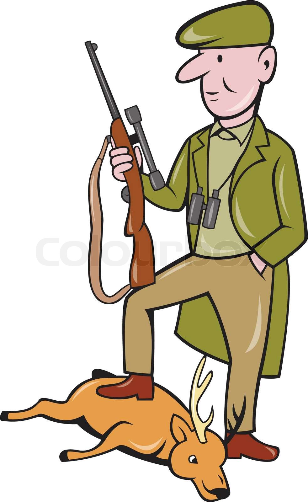 Cartoon Hunter With Rifle Standing on Deer | Stock vector | Colourbox