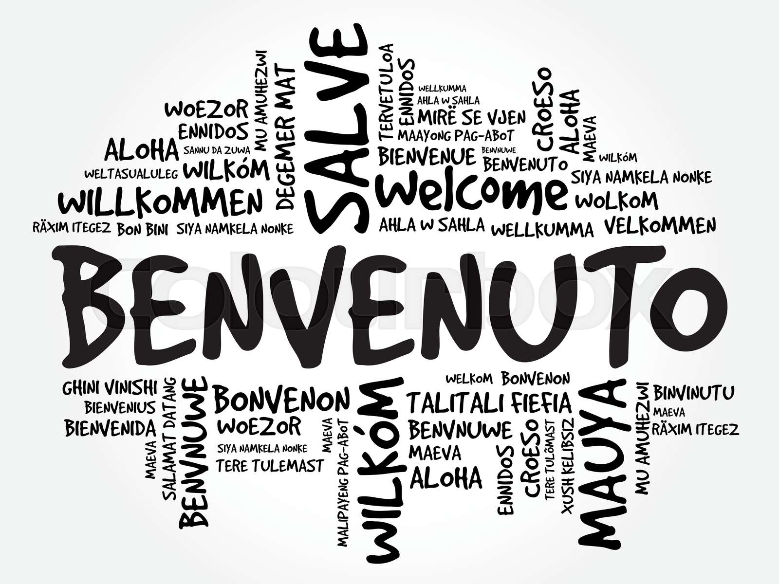 Benvenuto (Welcome in Italian) word cloud in different languages ...
