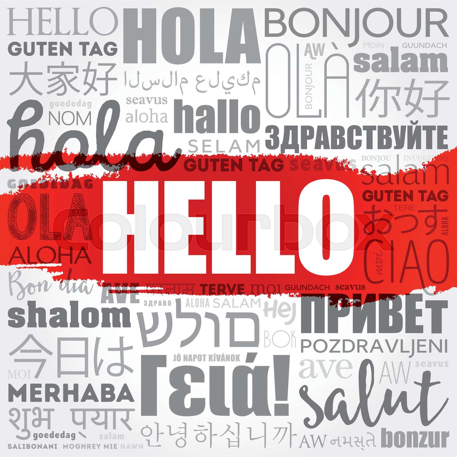 Hello word cloud collage in different languages of the world | Stock ...