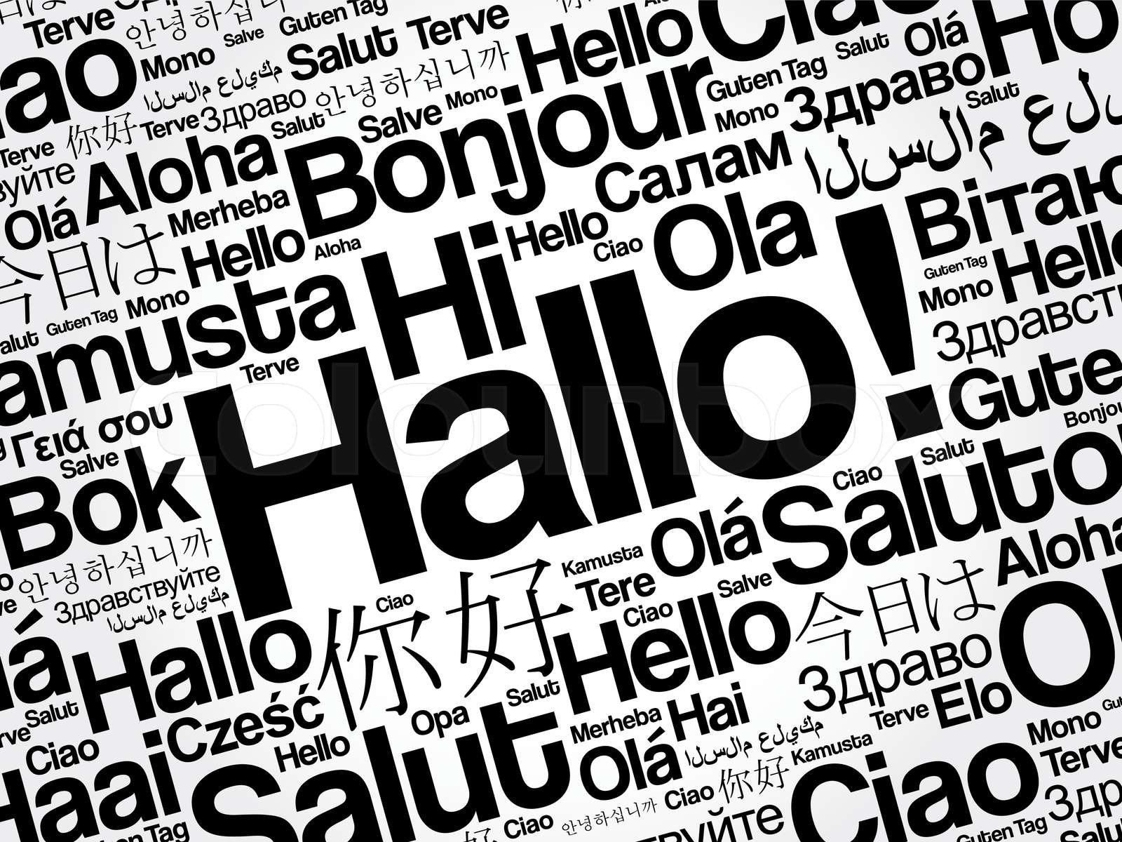 Hallo (Hello Greeting in German) word cloud in different languages ...