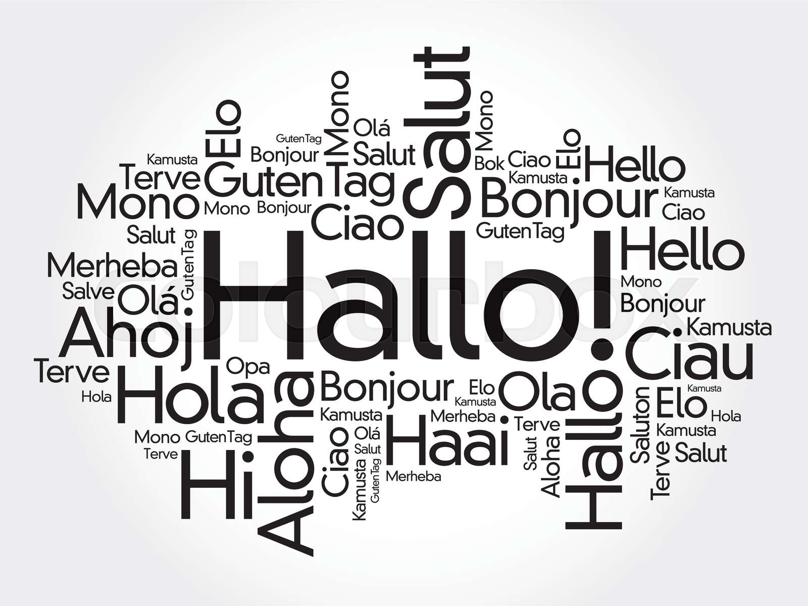 Hallo (Hello Greeting in German) word cloud in different languages ...