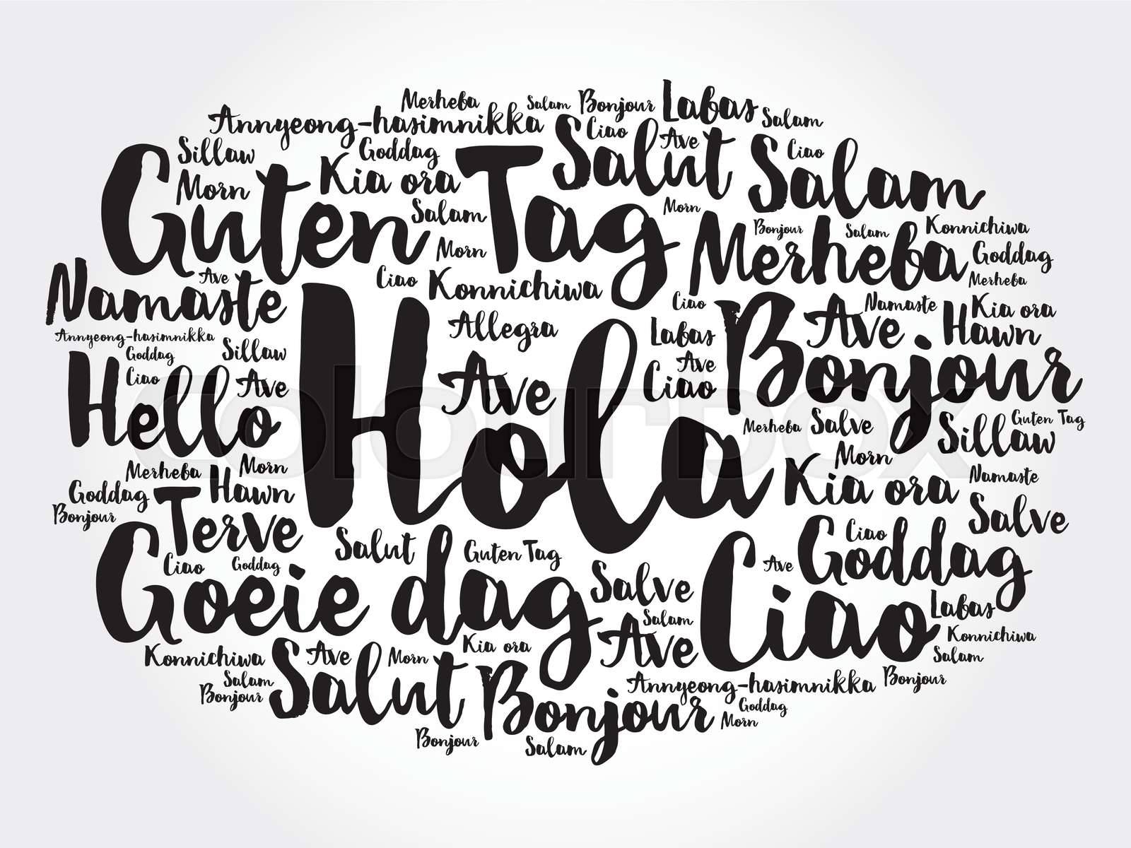 Hola (Hello Greeting in Spanish) word cloud in different languages ...