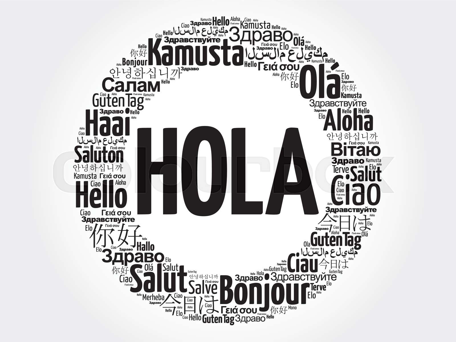 Hola (Hello Greeting in Spanish) word cloud in different languages ...