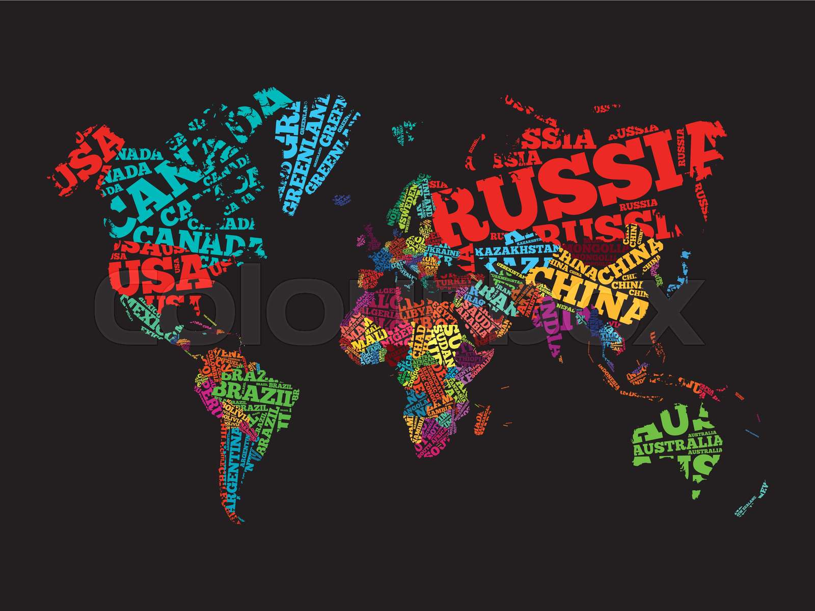 World Map in Typography word cloud concept, names of countries | Stock ...